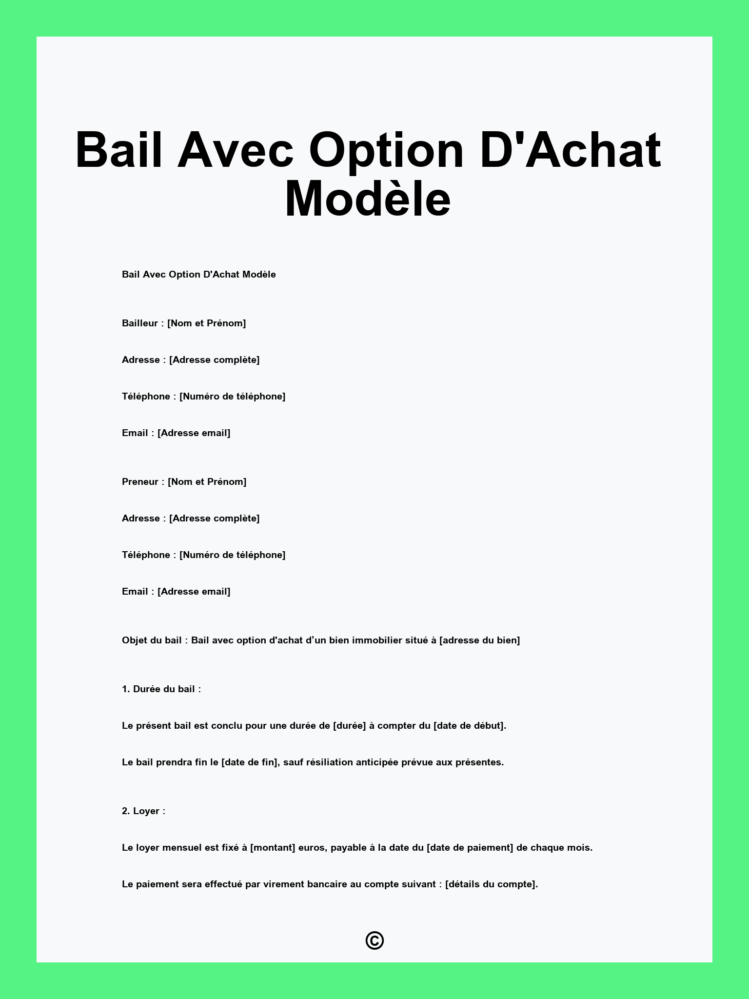 Bail Avec Option D'Achat Modèle