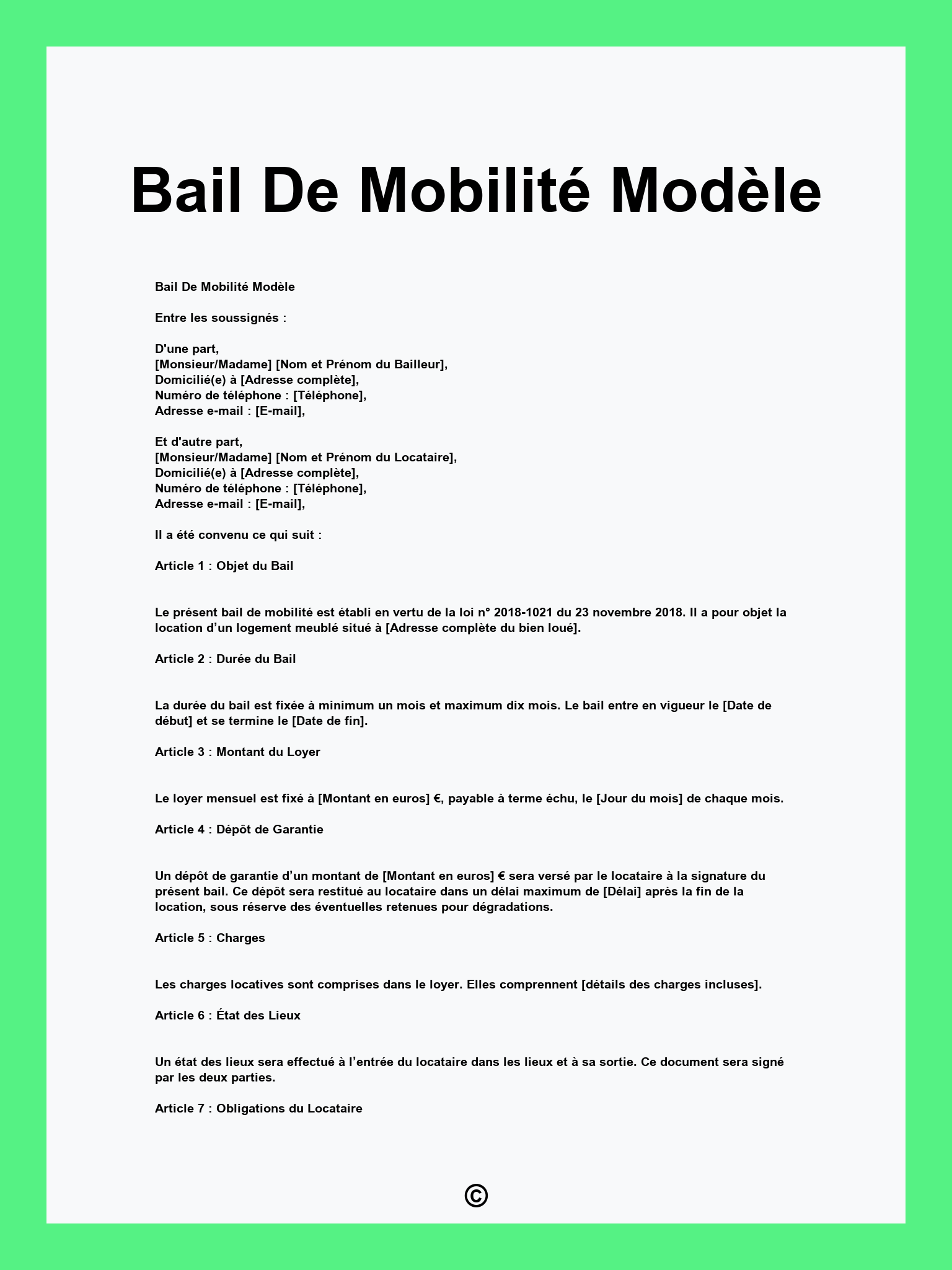 Bail De Mobilité Modèle
