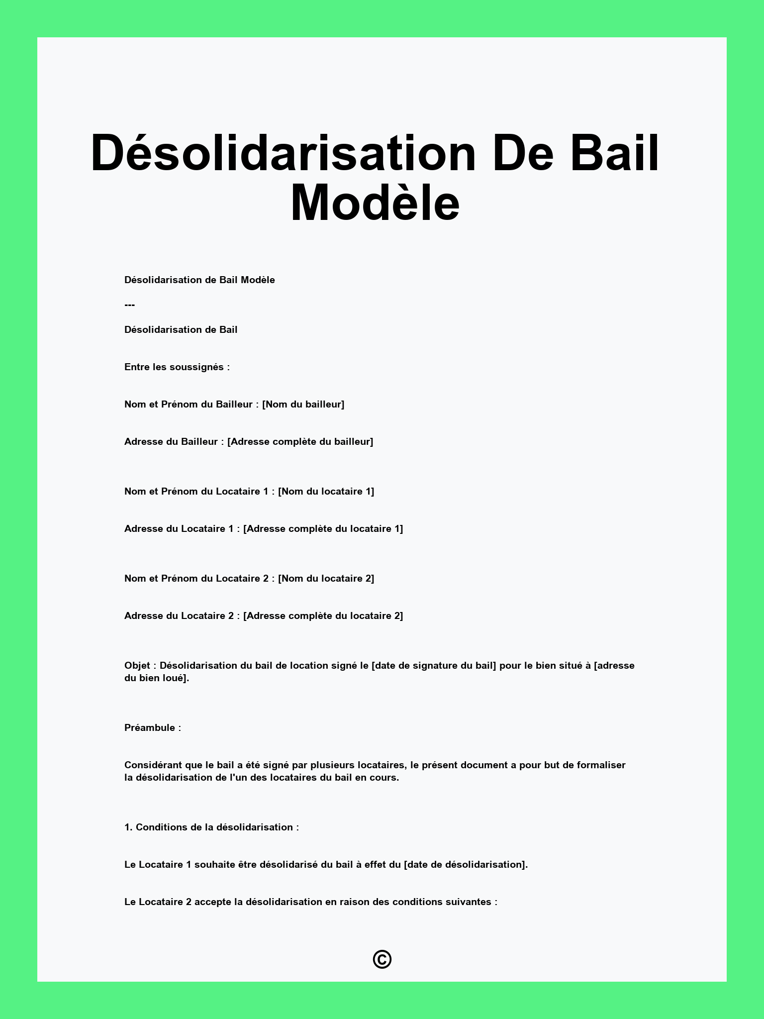 Désolidarisation De Bail Modèle