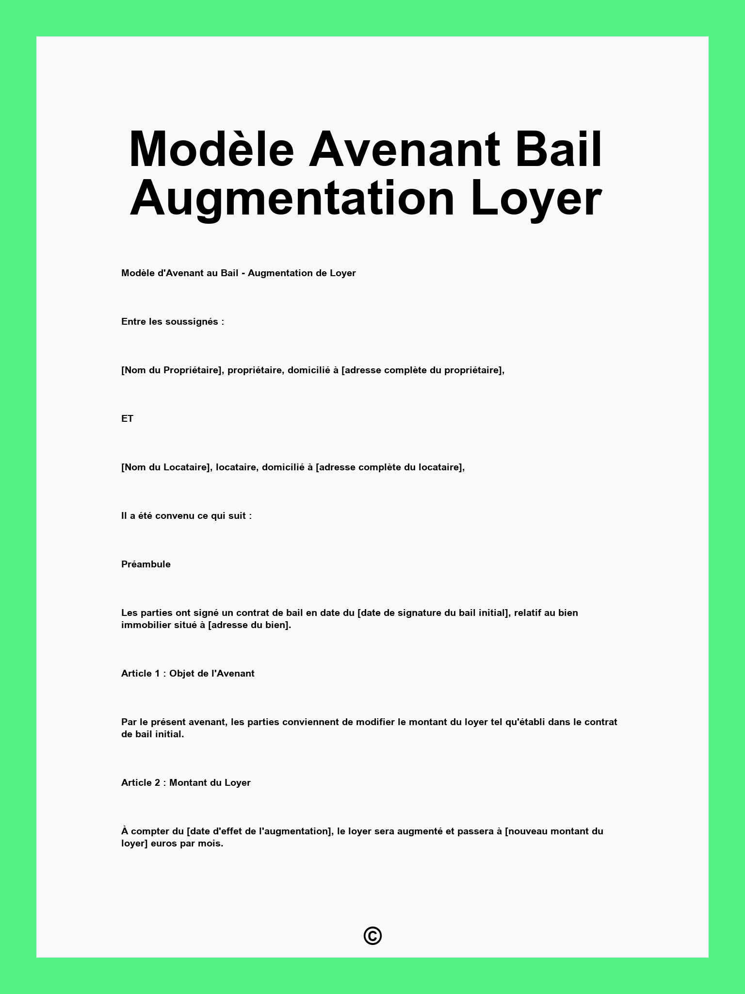 Modèle Avenant Bail Augmentation Loyer