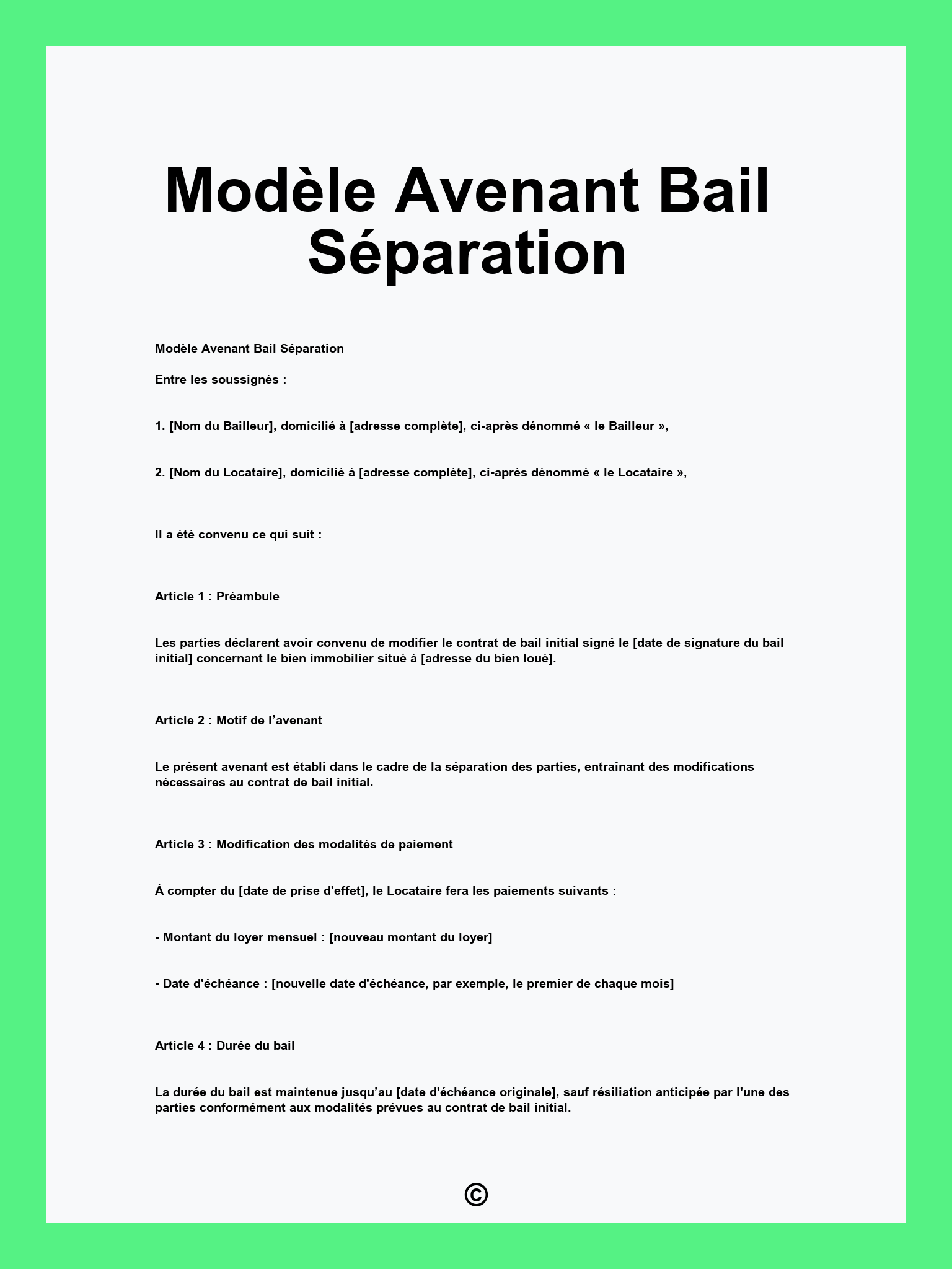 Modèle Avenant Bail Séparation