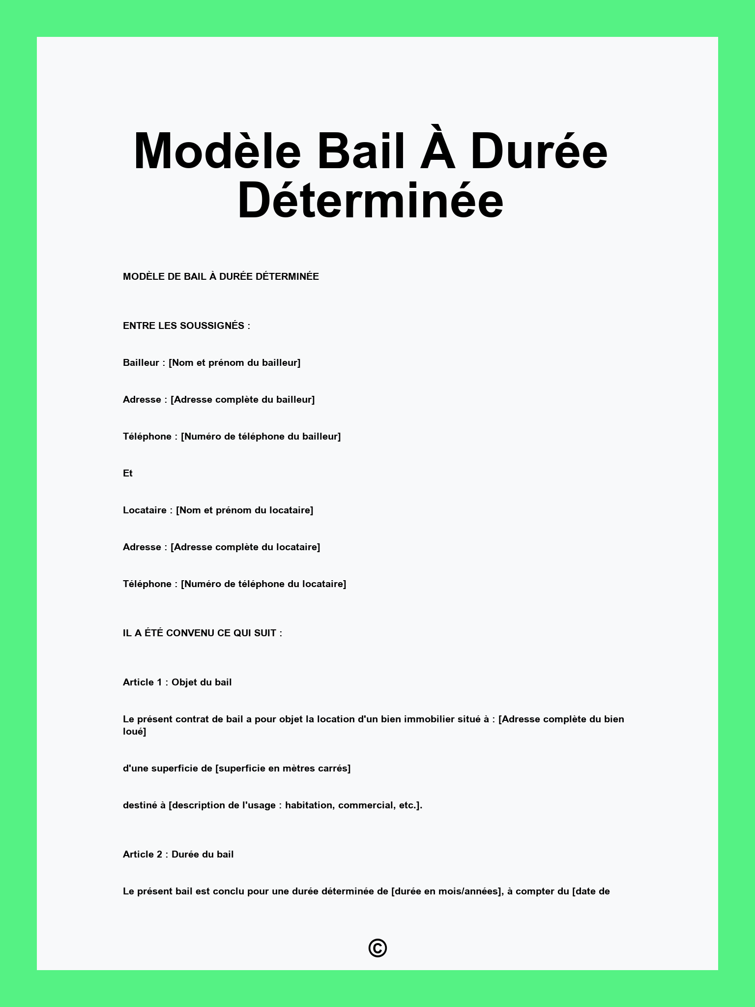 Modèle Bail À Durée Déterminée