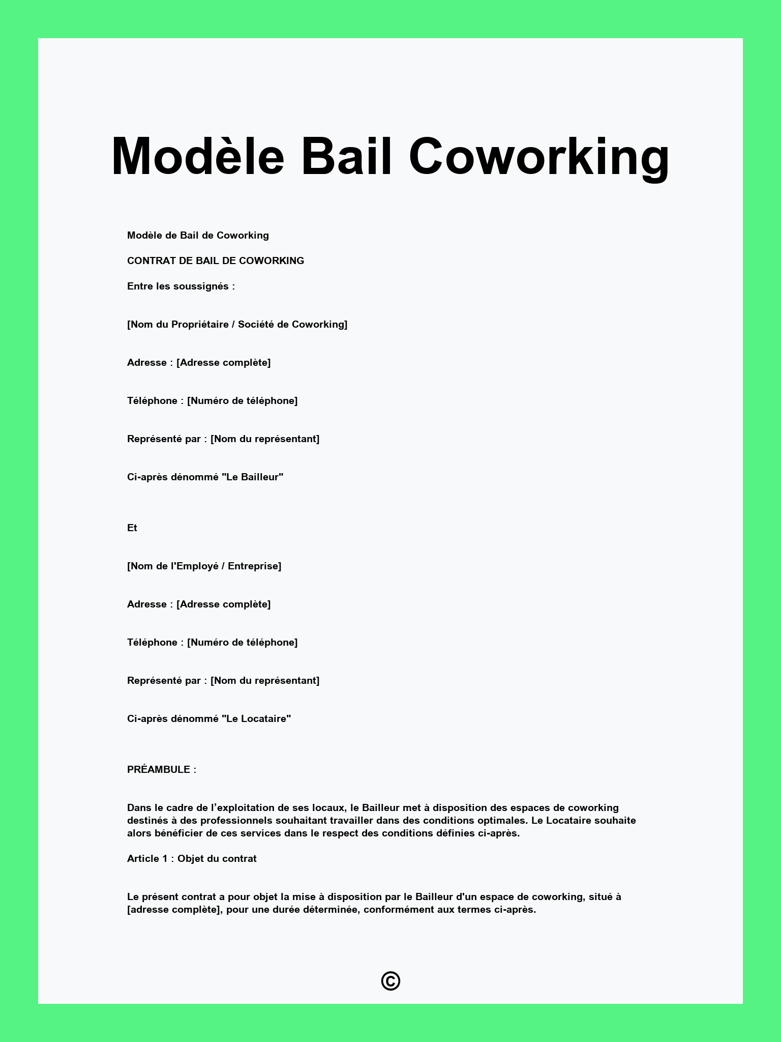 Modèle Bail Coworking