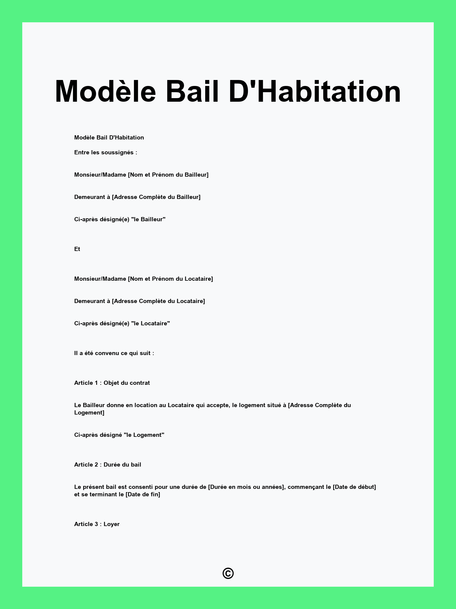 Modèle Bail D'Habitation