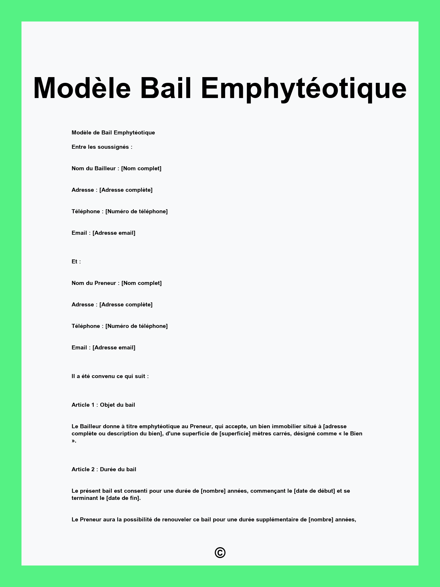 Modèle Bail Emphytéotique