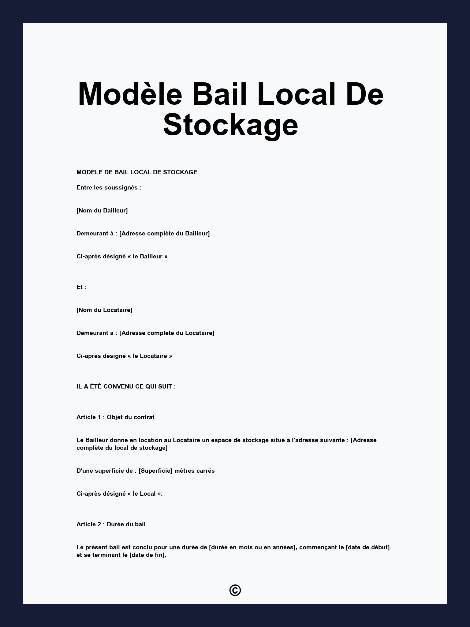Modèle Bail Local De Stockage