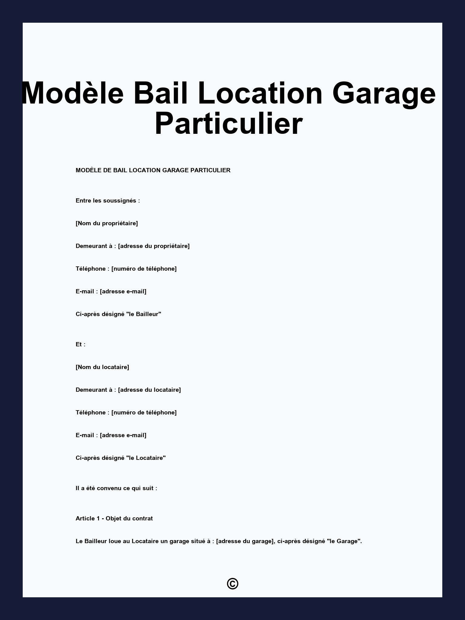 Modèle Bail Location Garage Particulier