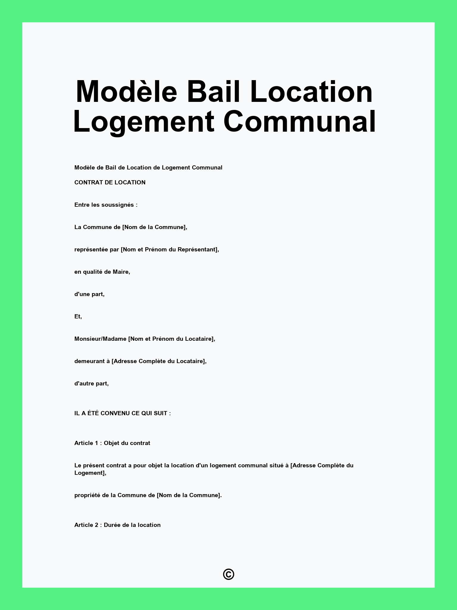 Modèle Bail Location Logement Communal