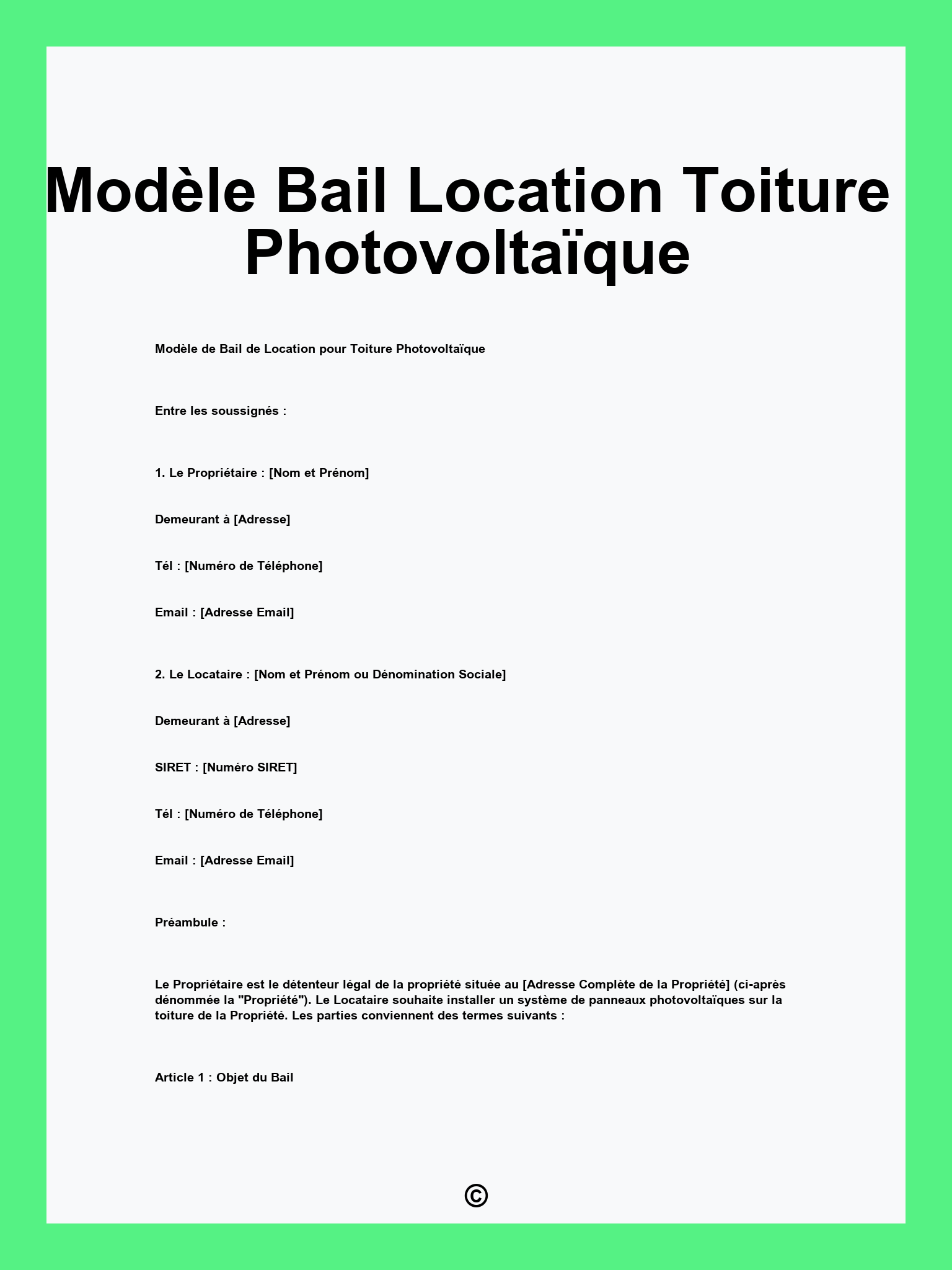 Modèle Bail Location Toiture Photovoltaïque