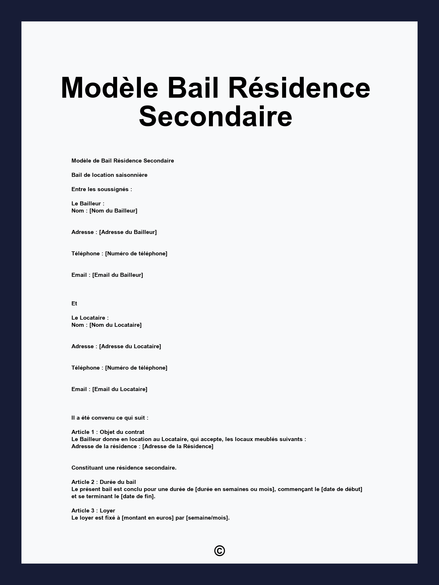 Modèle Bail Résidence Secondaire