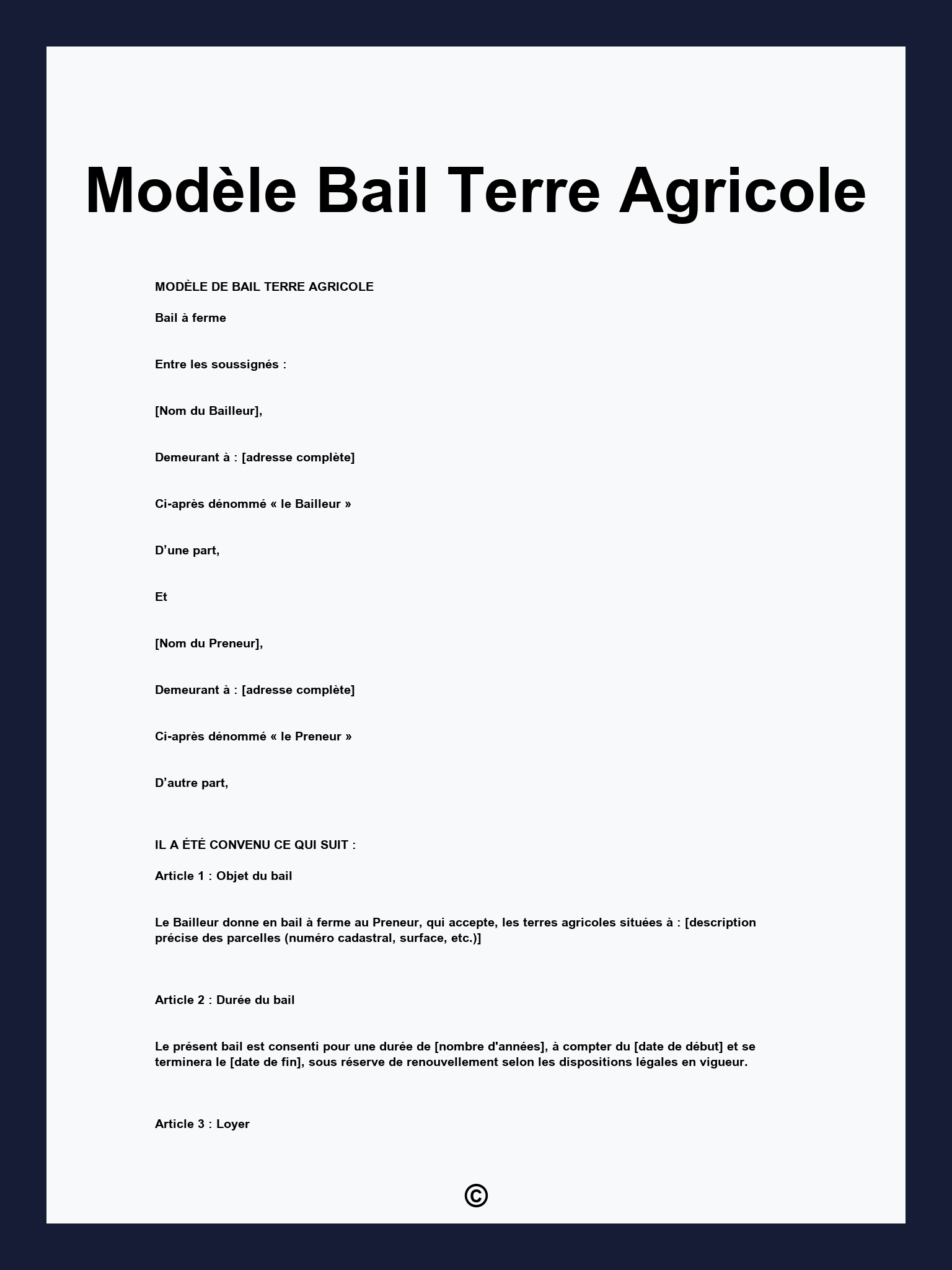 Modèle Bail Terre Agricole