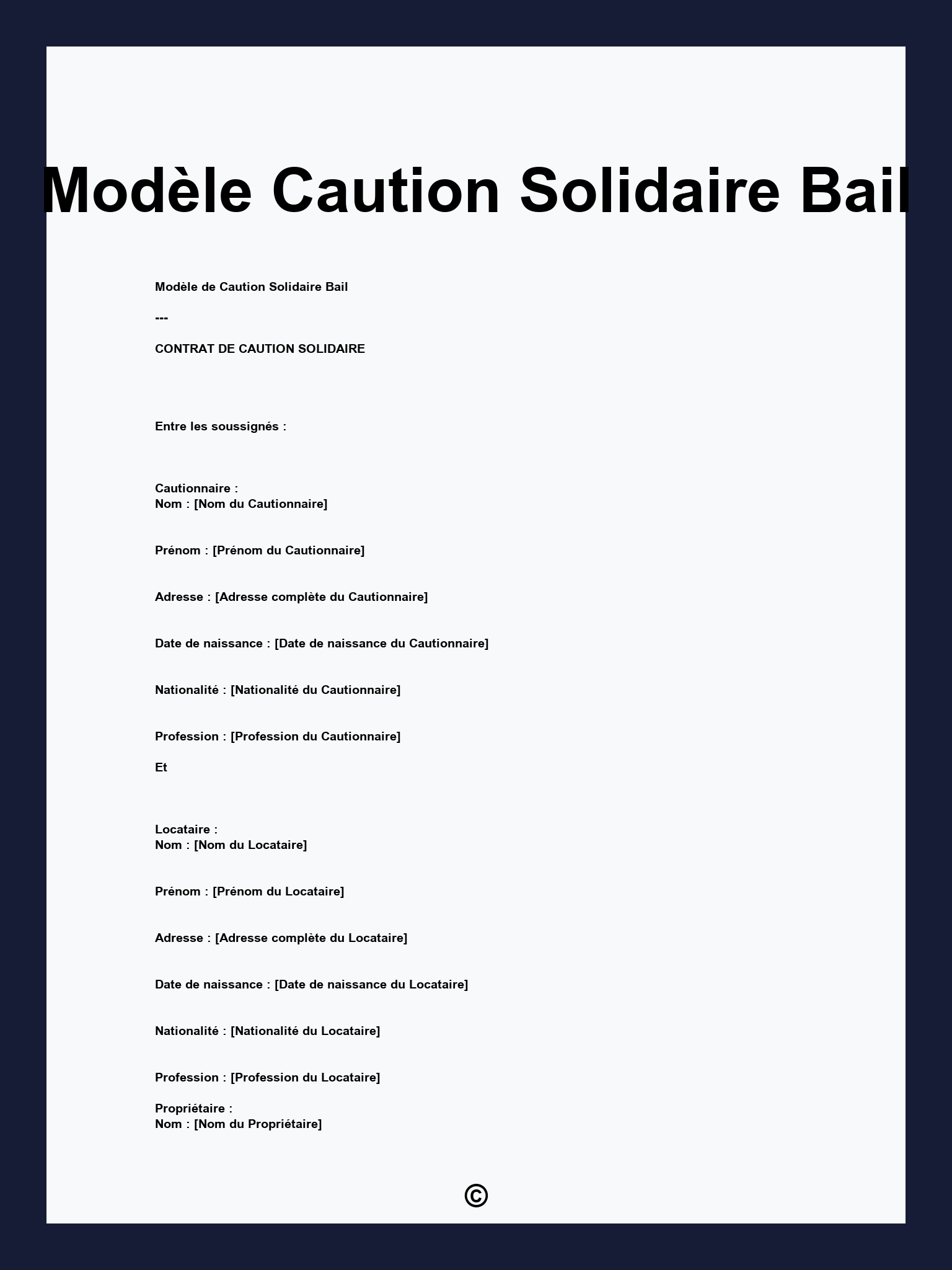 Modèle Caution Solidaire Bail