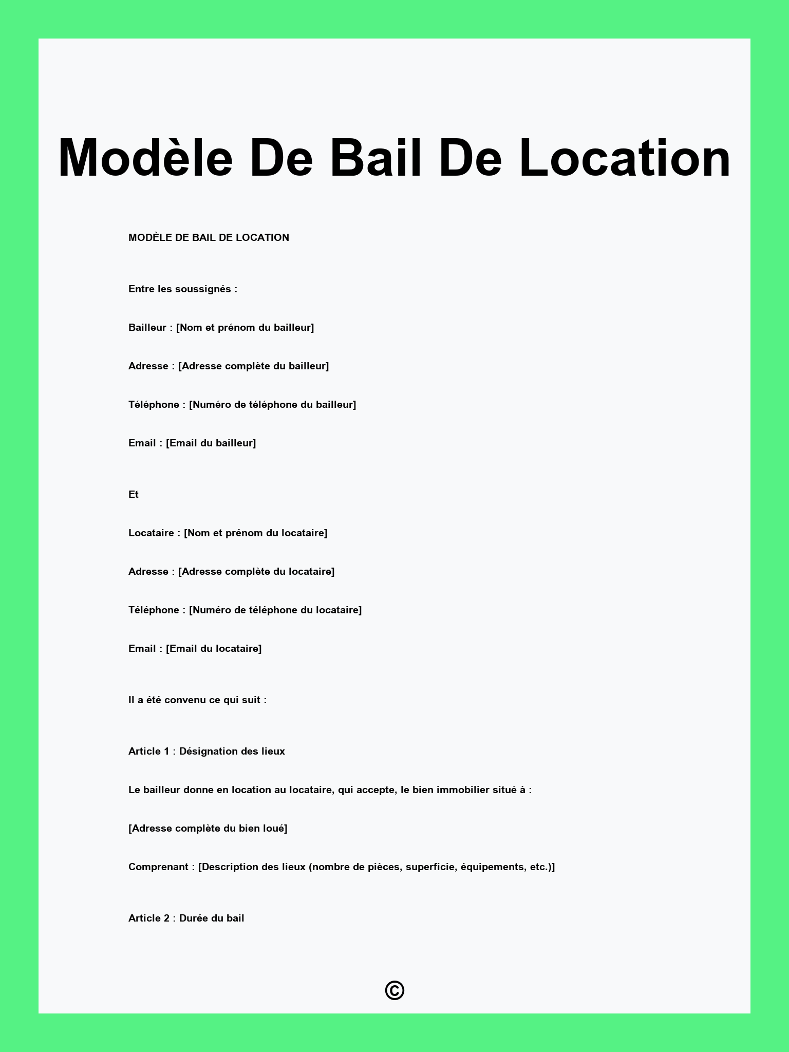 Modèle De Bail De Location
