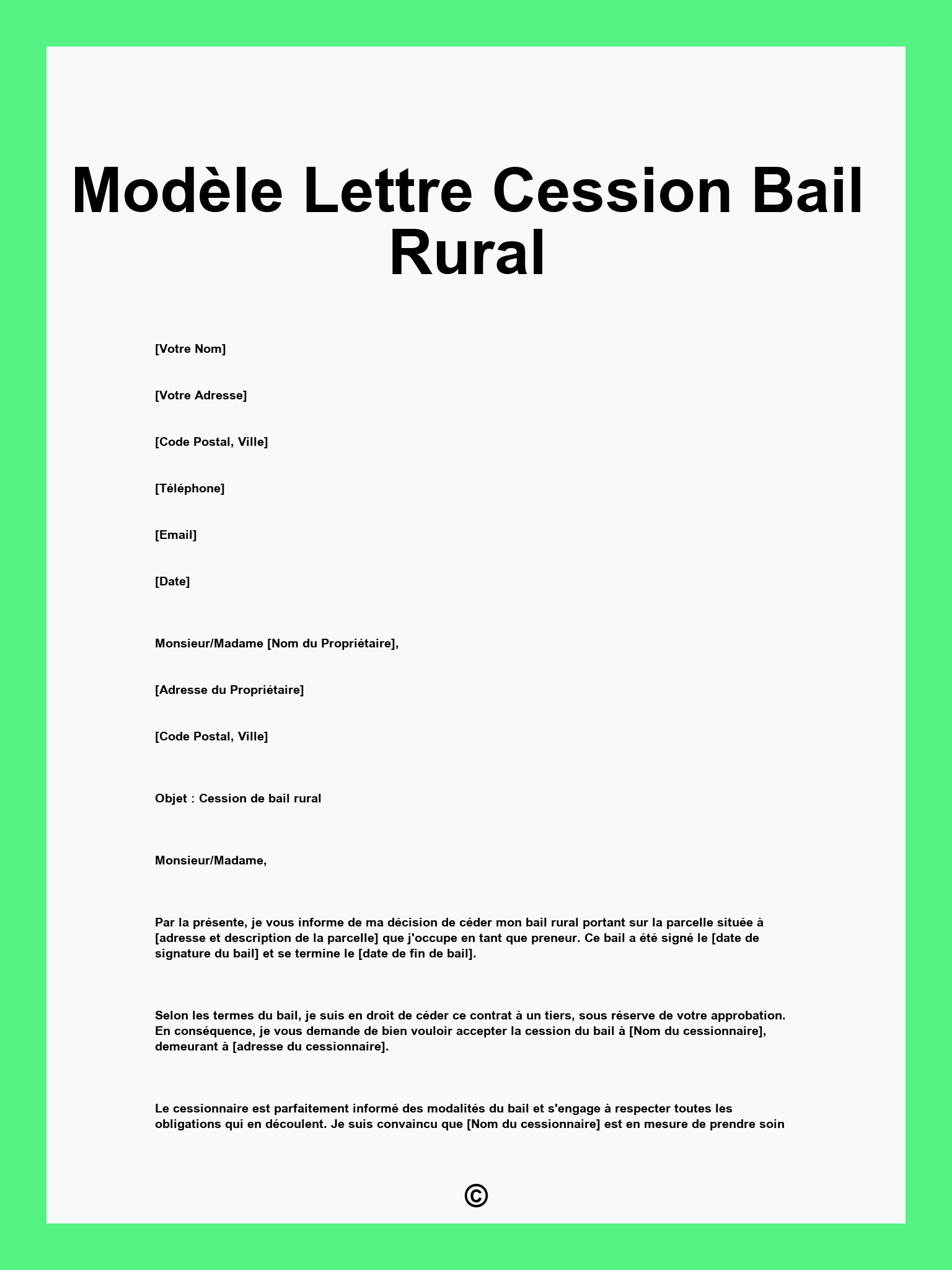 Modèle Lettre Cession Bail Rural