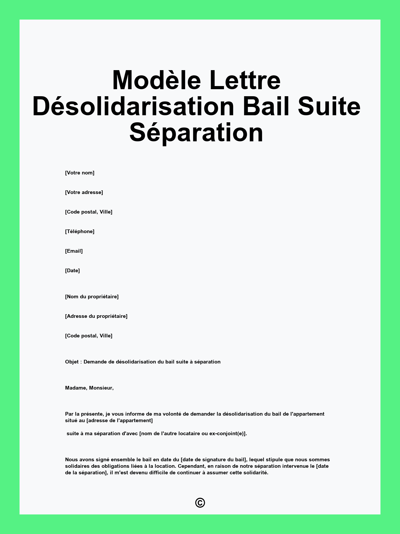 Modèle Lettre Désolidarisation Bail Suite Séparation