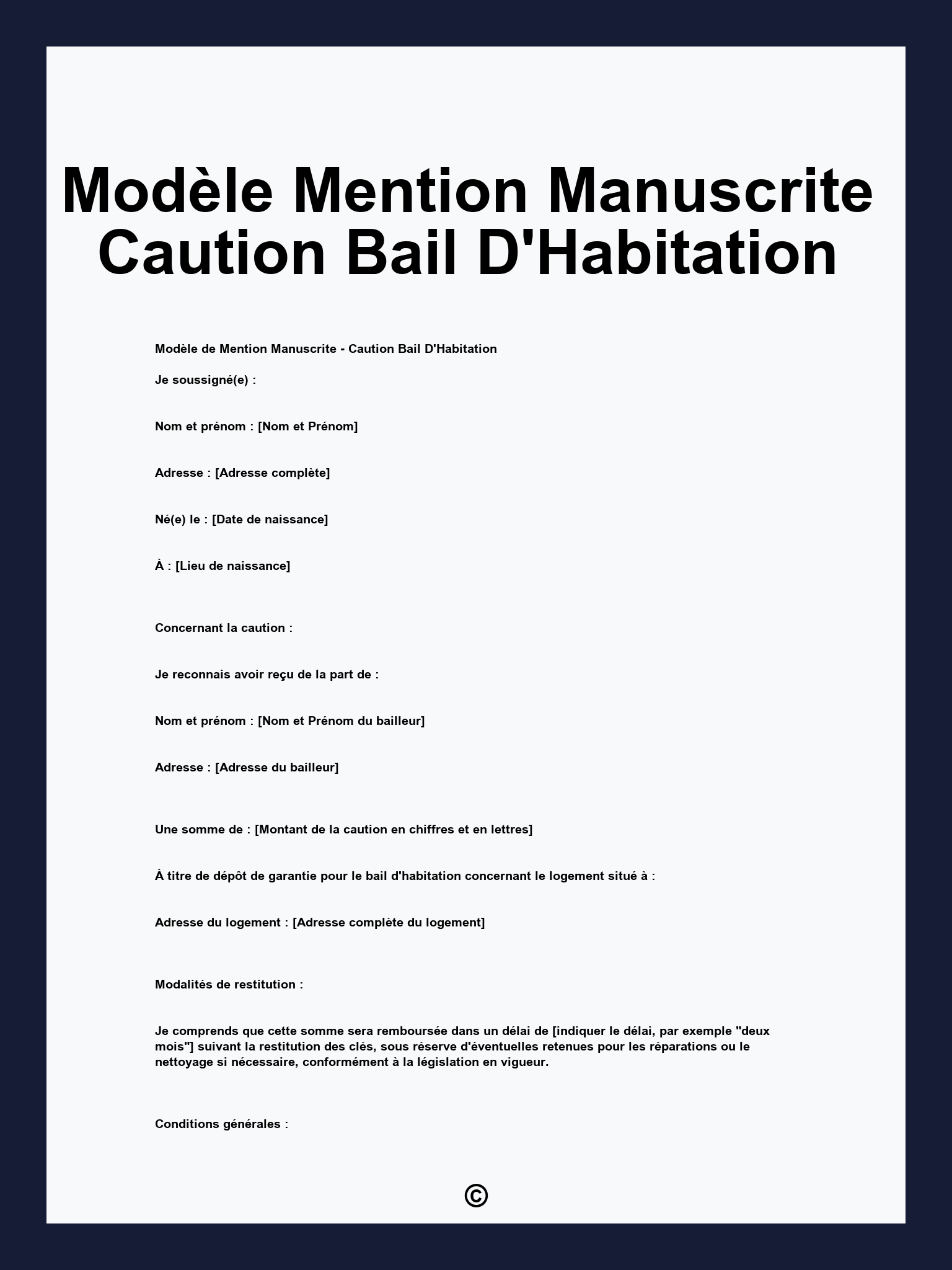 Modèle Mention Manuscrite Caution Bail D'Habitation