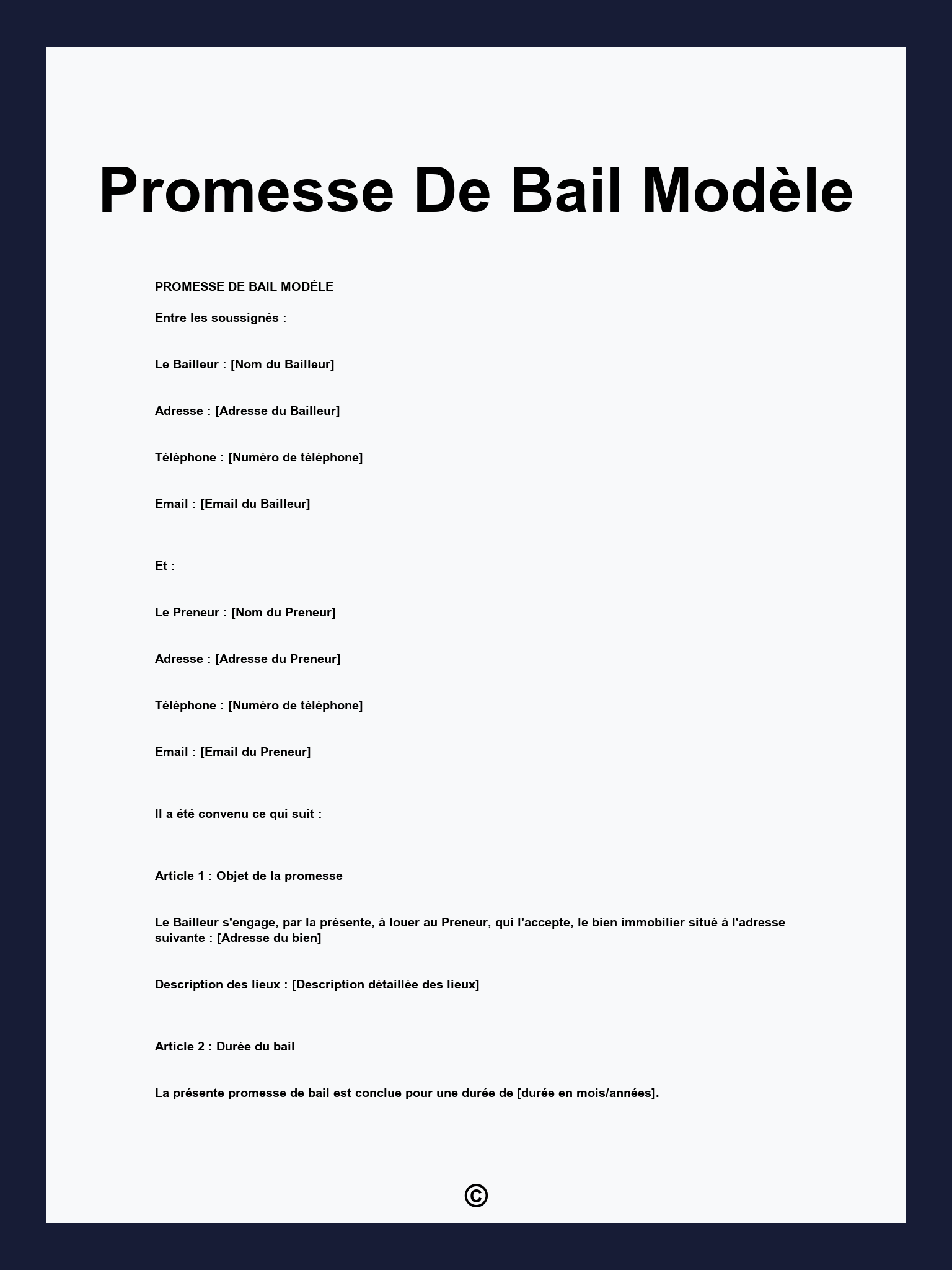 Promesse De Bail Modèle